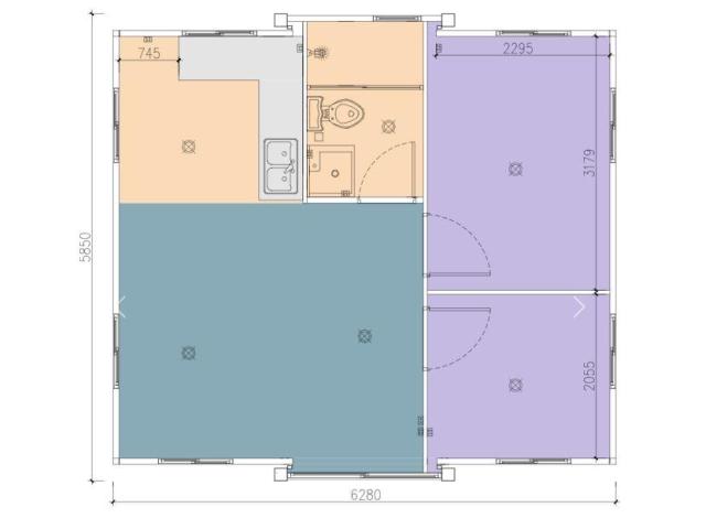 Casa mobile prefabbricata 36 mq, struttura estensibile, con bagno e due camere da letto ...